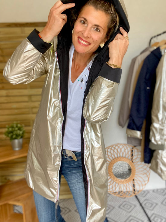 Imperméable réversible rembourré LOUISON LONG - Noir/Doré - Laura Jo ...