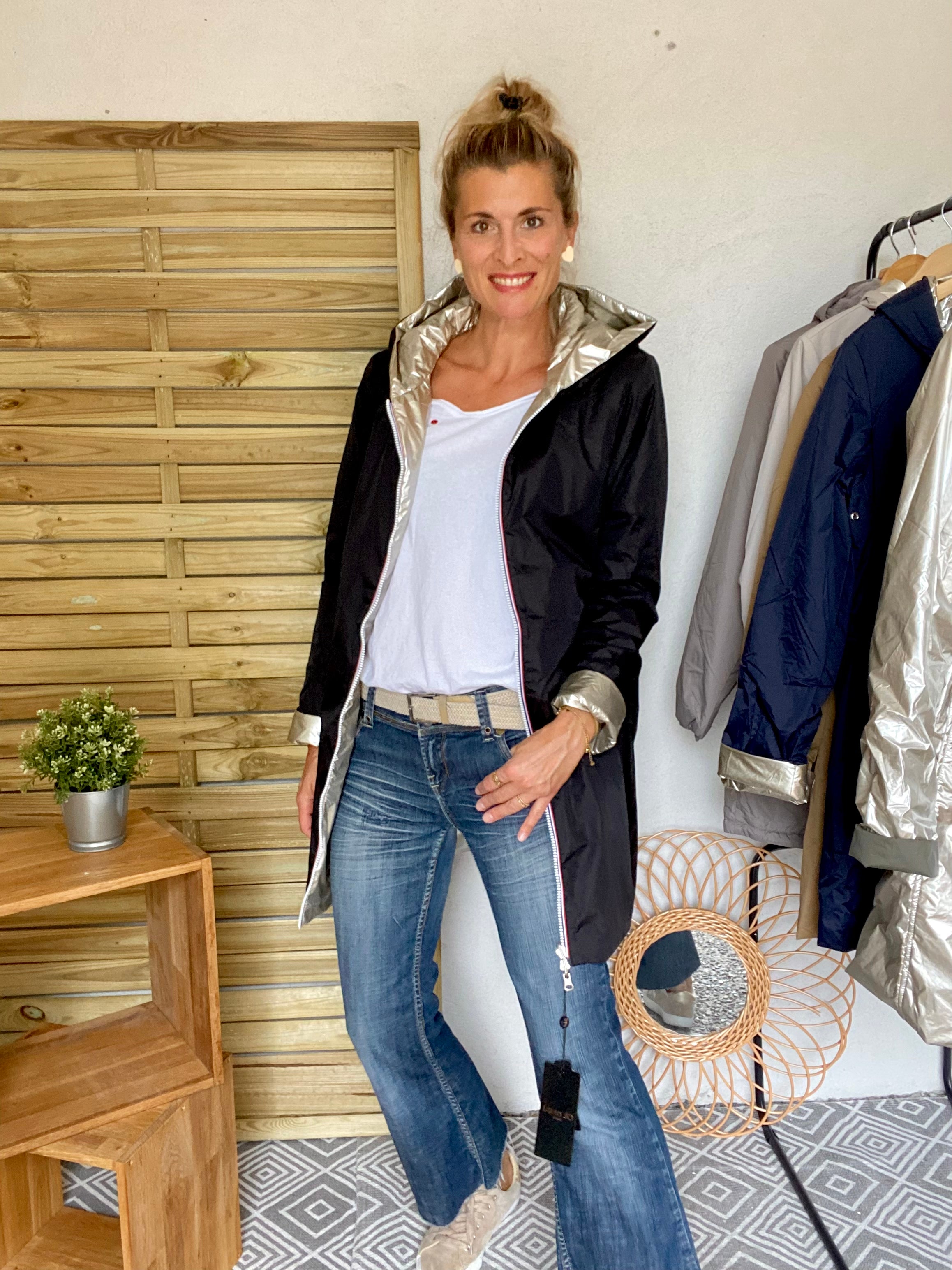 Imperméable réversible rembourré LOUISON LONG - Noir/Doré - Laura Jo ...