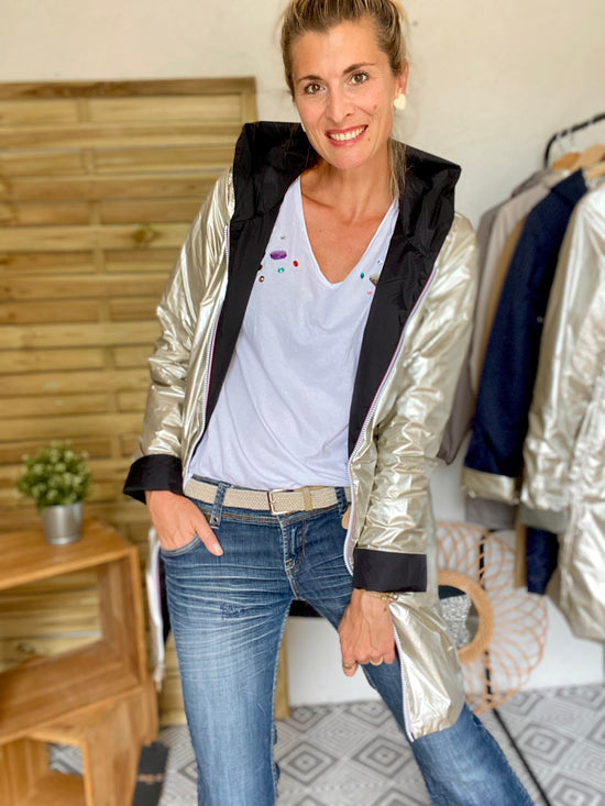 Imperméable réversible rembourré LOUISON LONG - Noir/Doré - Laura Jo ...