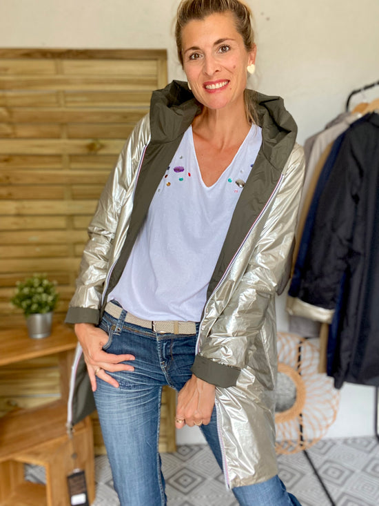 Imperméable réversible rembourré LOUISON LONG - Kaki/Doré - Laura Jo ...