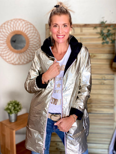 Imperméable Réversible Rembourré LOUISON LONG - Noir/Doré - LAURA JO