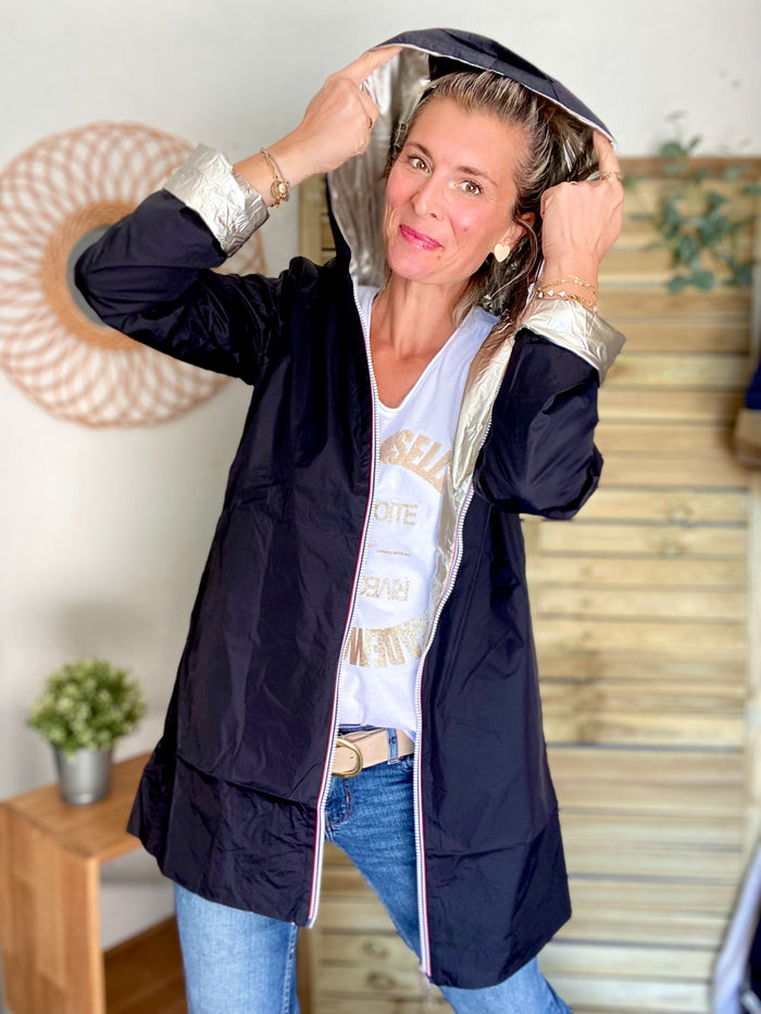Imperméable Réversible Rembourré LOUISON LONG - Noir/Doré - LAURA JO