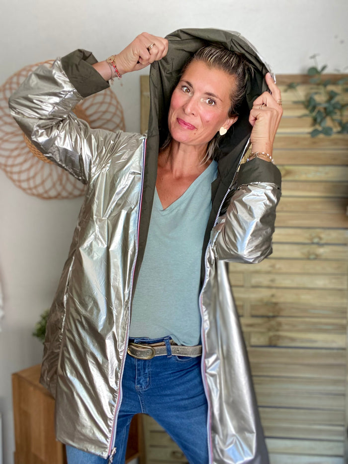 Imperméable Réversible Rembourré LOUISON LONG - Kaki/Doré - LAURA JO