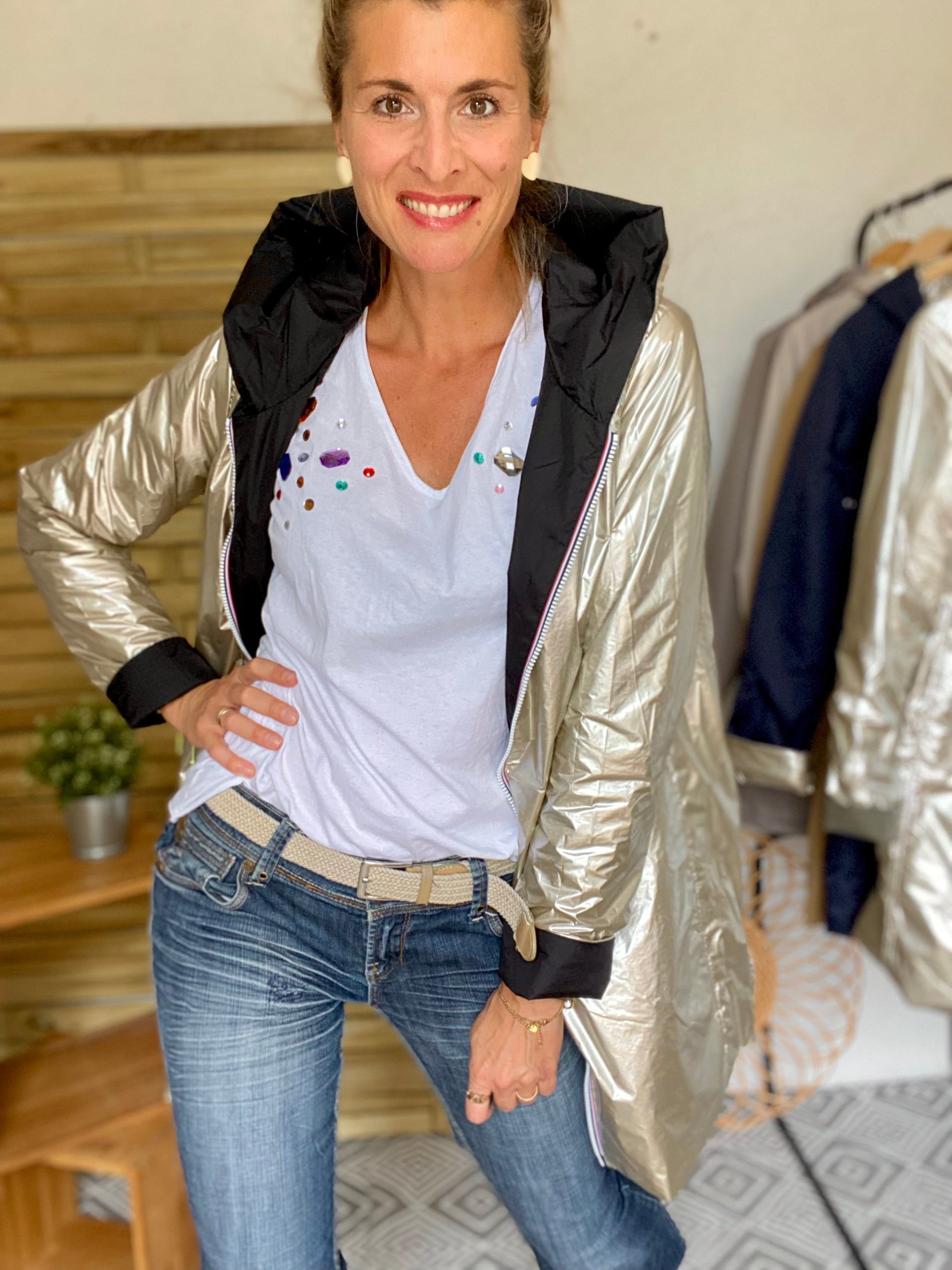 Imperméable réversible rembourré LOUISON LONG - Noir/Doré - Laura Jo ...