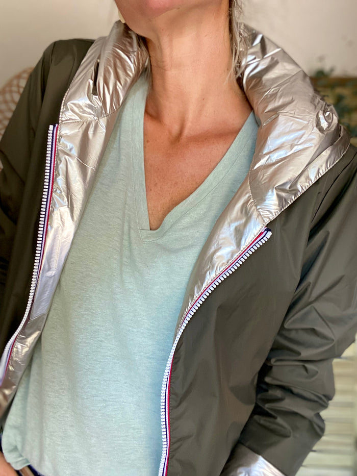 Imperméable Réversible Rembourré LOUISON LONG - Kaki/Doré - LAURA JO