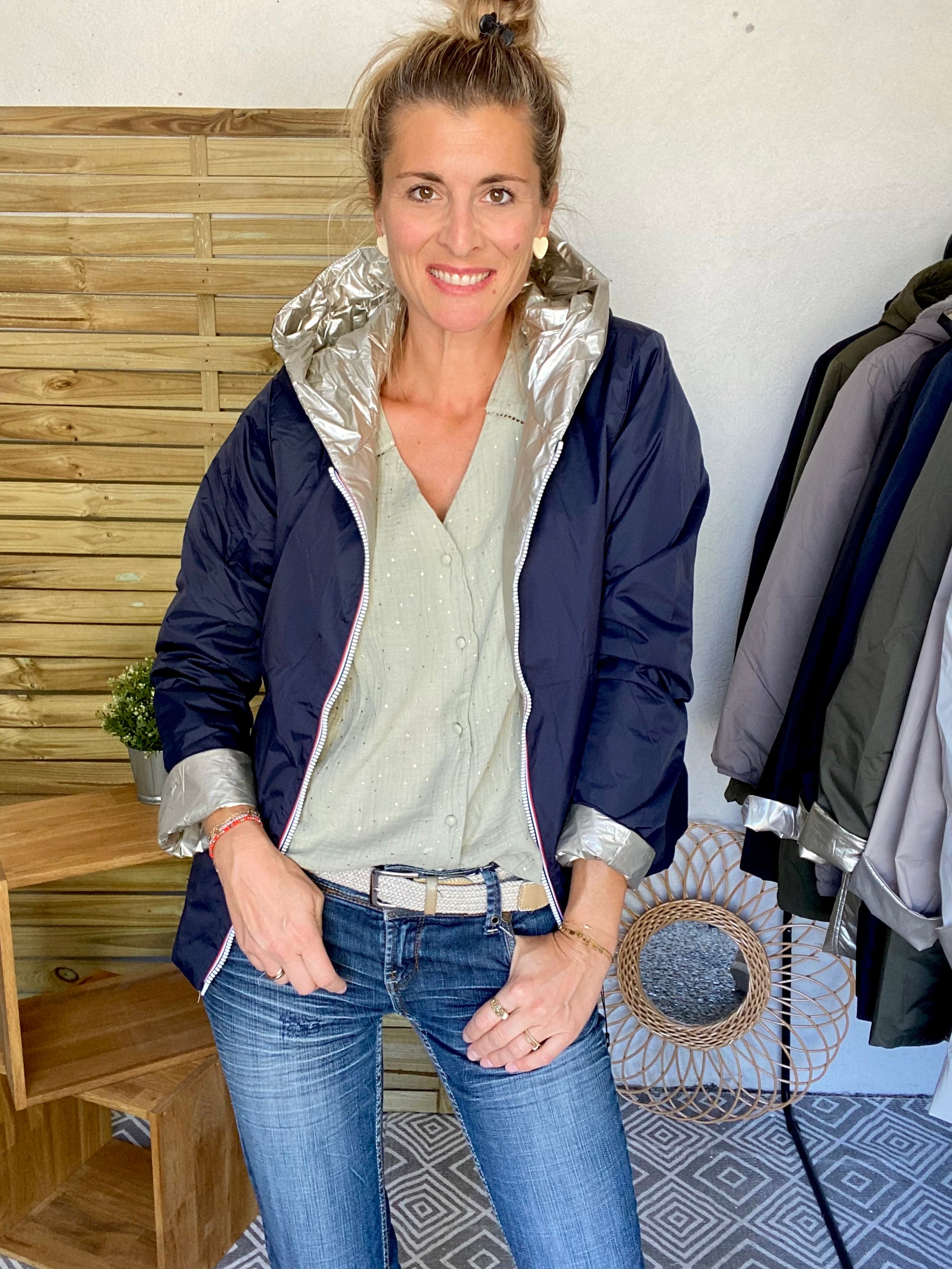 Imperméable Réversible Rembourré LOUISON COURT - Marine/Doré - LAURA JO