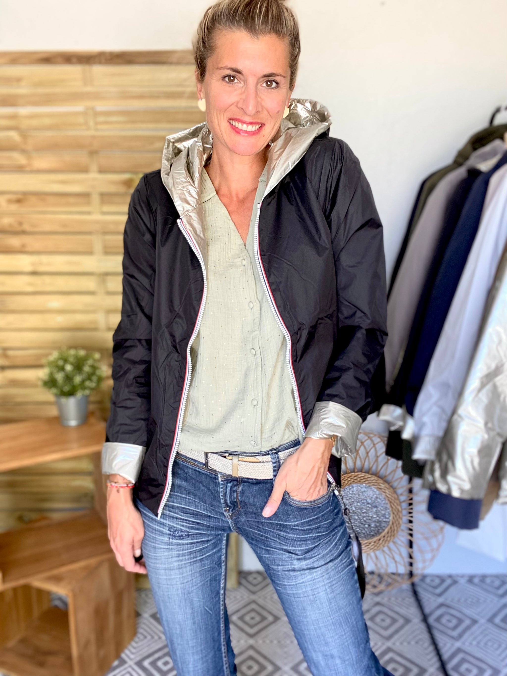 Imperméable Réversible Rembourré LOUISON COURT - Noir/Doré - LAURA JO