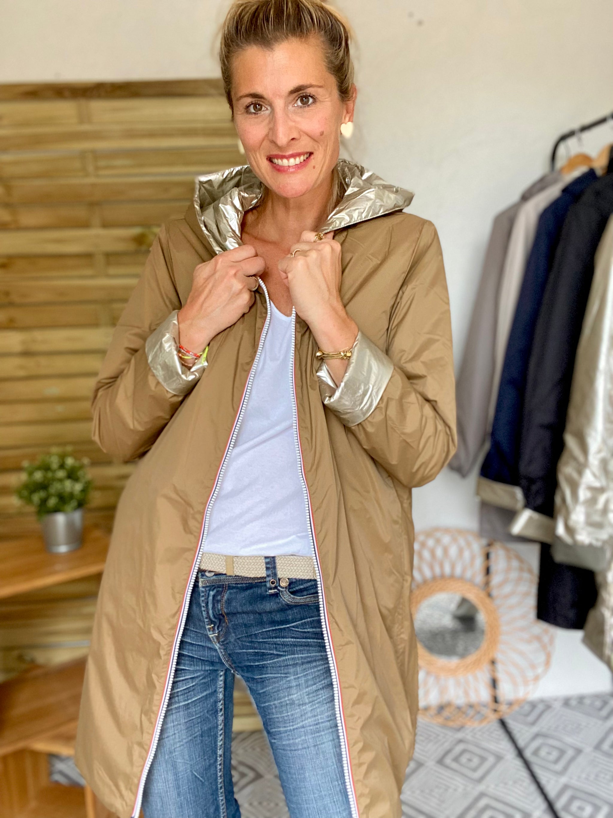 Imperméable Réversible Rembourré LOUISON LONG - Camel/Doré - LAURA JO