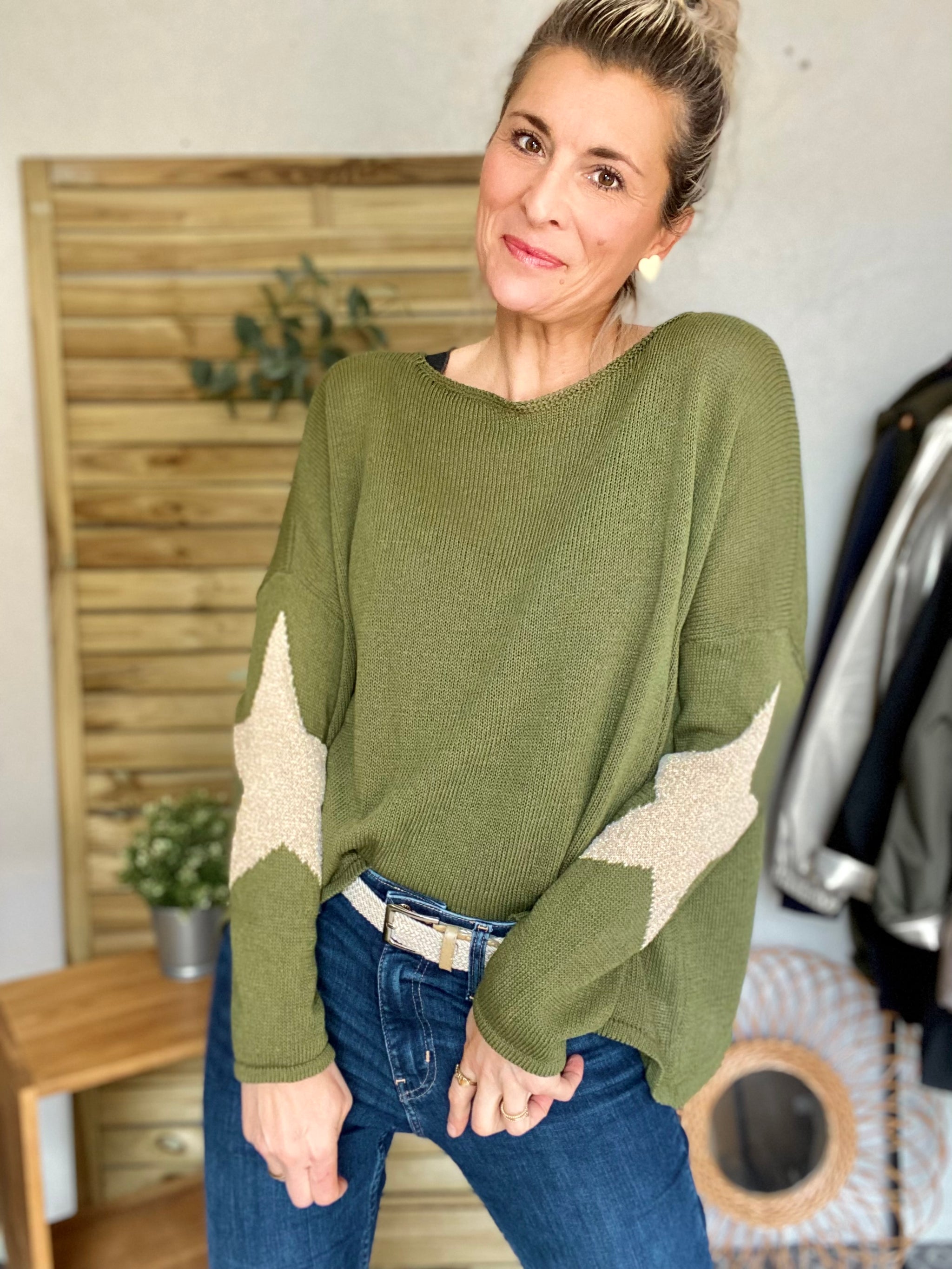 Pull Oversize Etoiles Dorées ALBA - Kaki