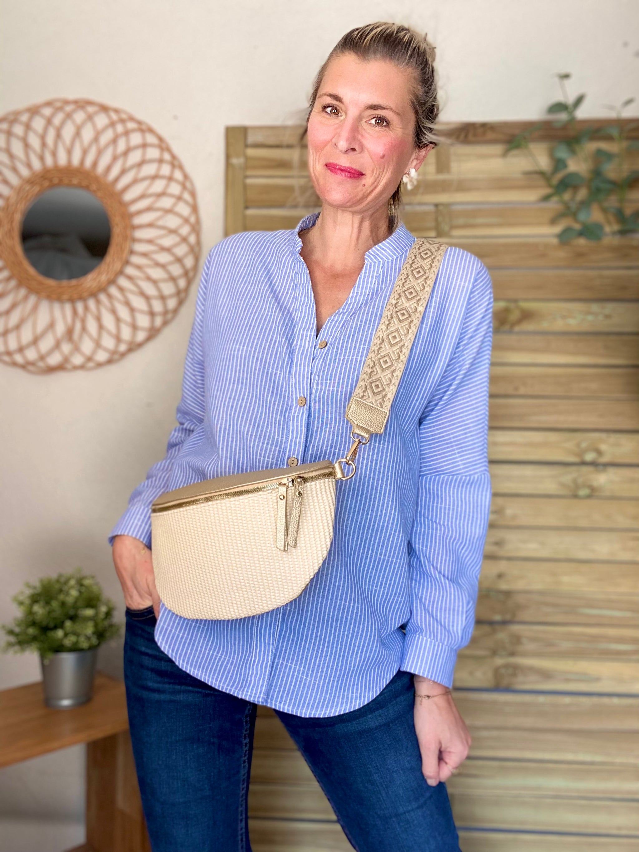 Sac Banane Effet Paille et Simili - KELLY - Doré